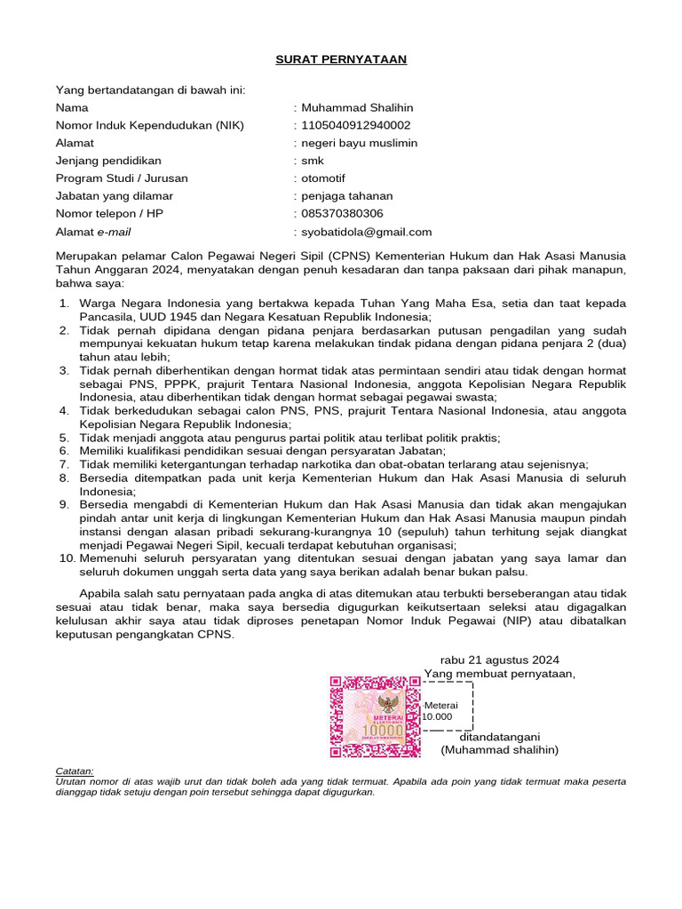 Surat Pernyataa Matn | PDF
