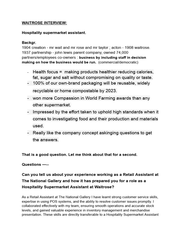 Waitrose Interview | PDF