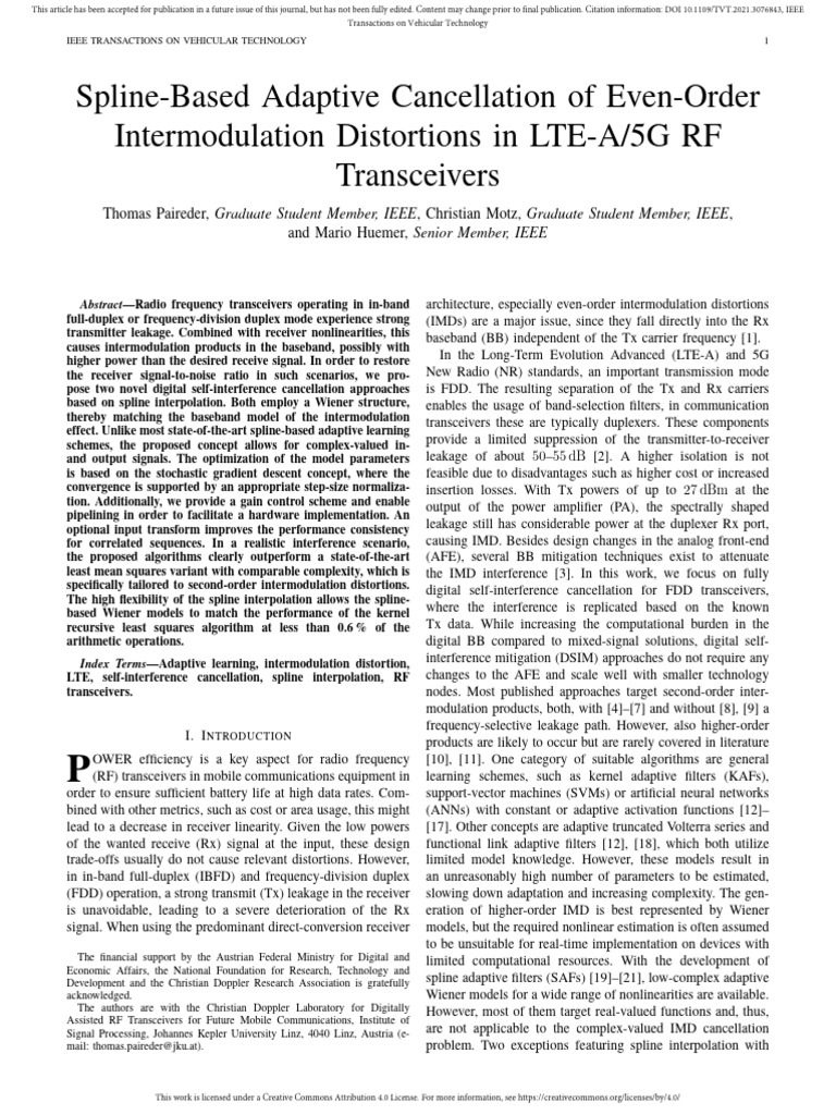 Spline-Based Adaptive Cancellation of Even-Order I | PDF