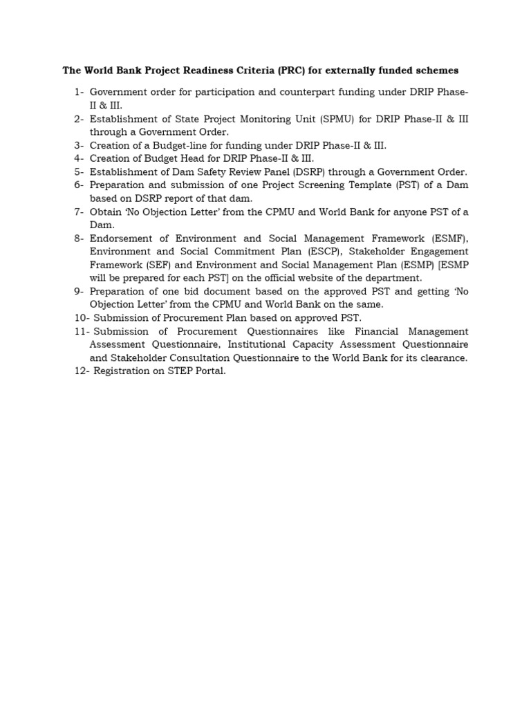 The World Bank Project Readiness Criteria | PDF