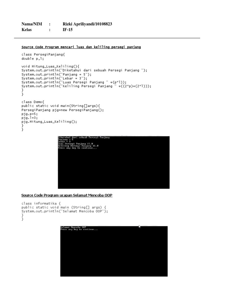 Source Code Program Mencari Luas Dan Keliling Persegi Panjang | PDF ...