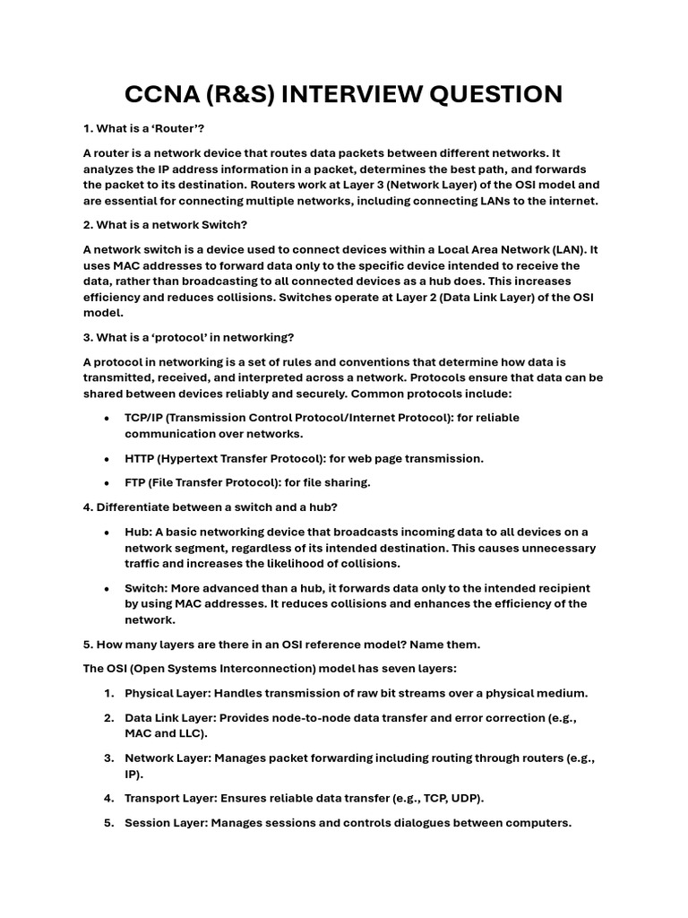 CCNA (R&S) Interview Questions | PDF