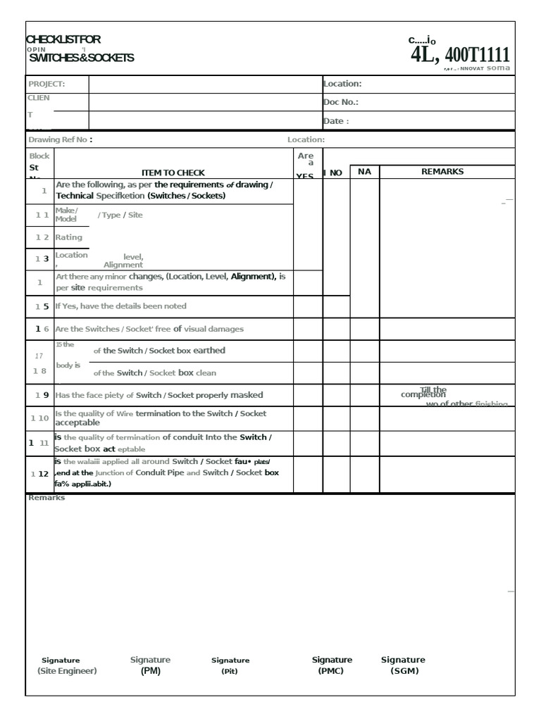 Checklist For Switches and Sockets | PDF | Manufactured Goods ...