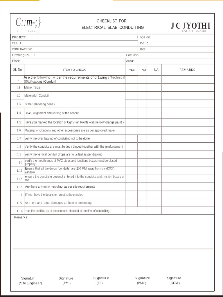 Checklist For Electrical Slab Conduiting | PDF
