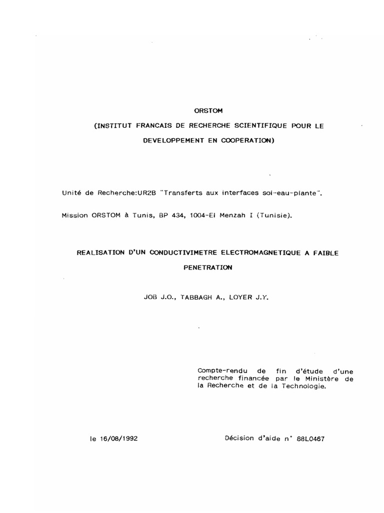 Orstom Conductivimetre EM A Faible Penetration | PDF