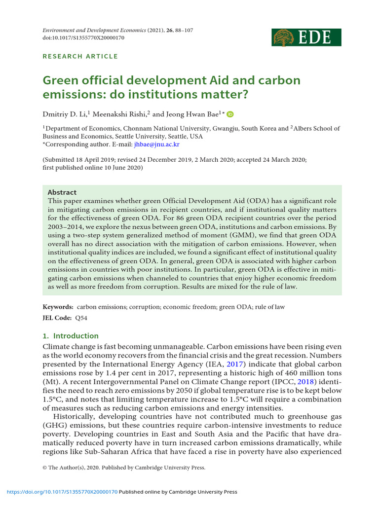 Green Official Development Aid and Carbon Emissions Do Institutions ...
