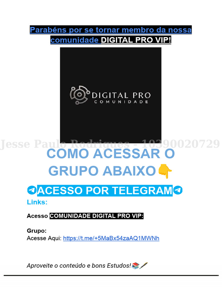 Baixe o PDF para Receber o Acesso A Comunidade Dig | PDF