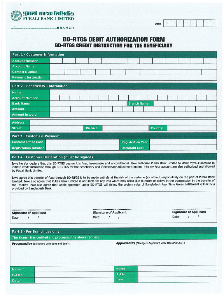 Rtgs Form Pubali Bank Latest...-1 | PDF