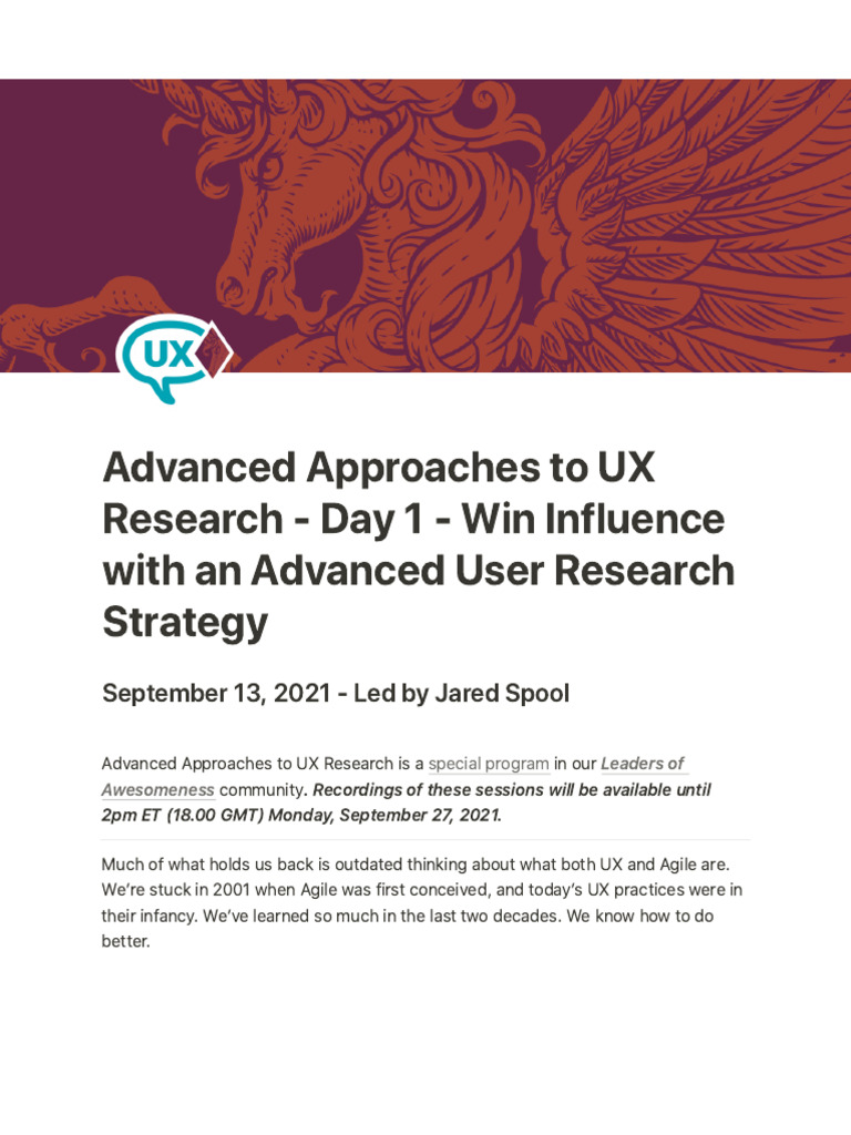 Advanced Approaches To UX Research - Day 1 - Win Influence With An ...
