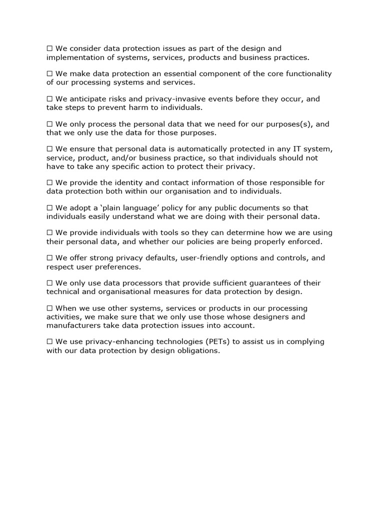 Data Protection Checklist | PDF