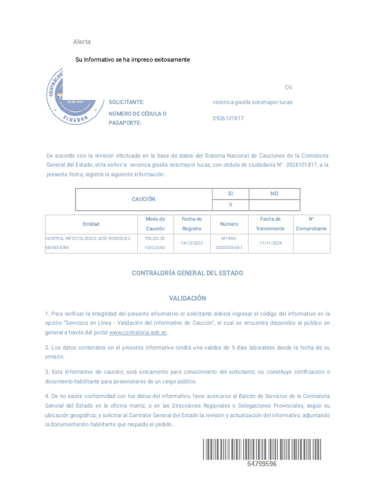 Emisión Informativo de Caución | PDF