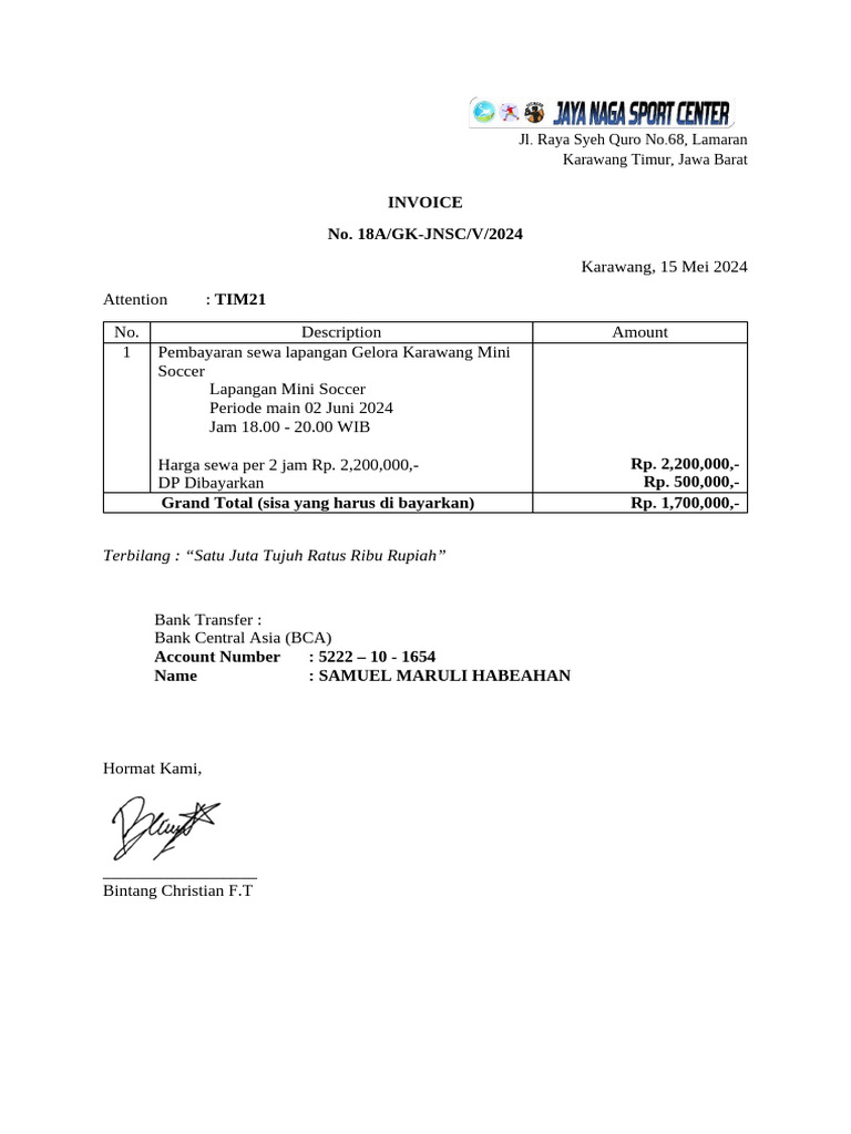 Invoice Mini Soccer | PDF