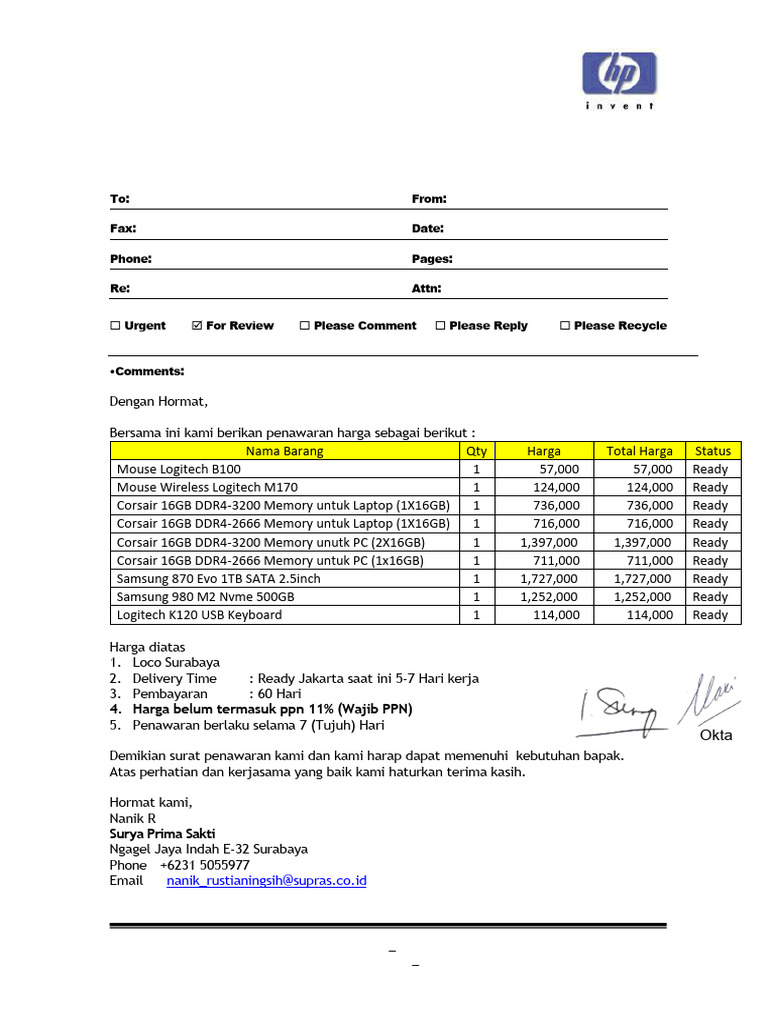 Update Price Quotation Sparepart IT v1.1 | PDF