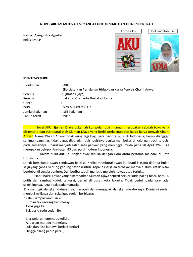 Resensi Novel Ajeng Citra Agustin X Ulp | PDF | Poetry | Classics