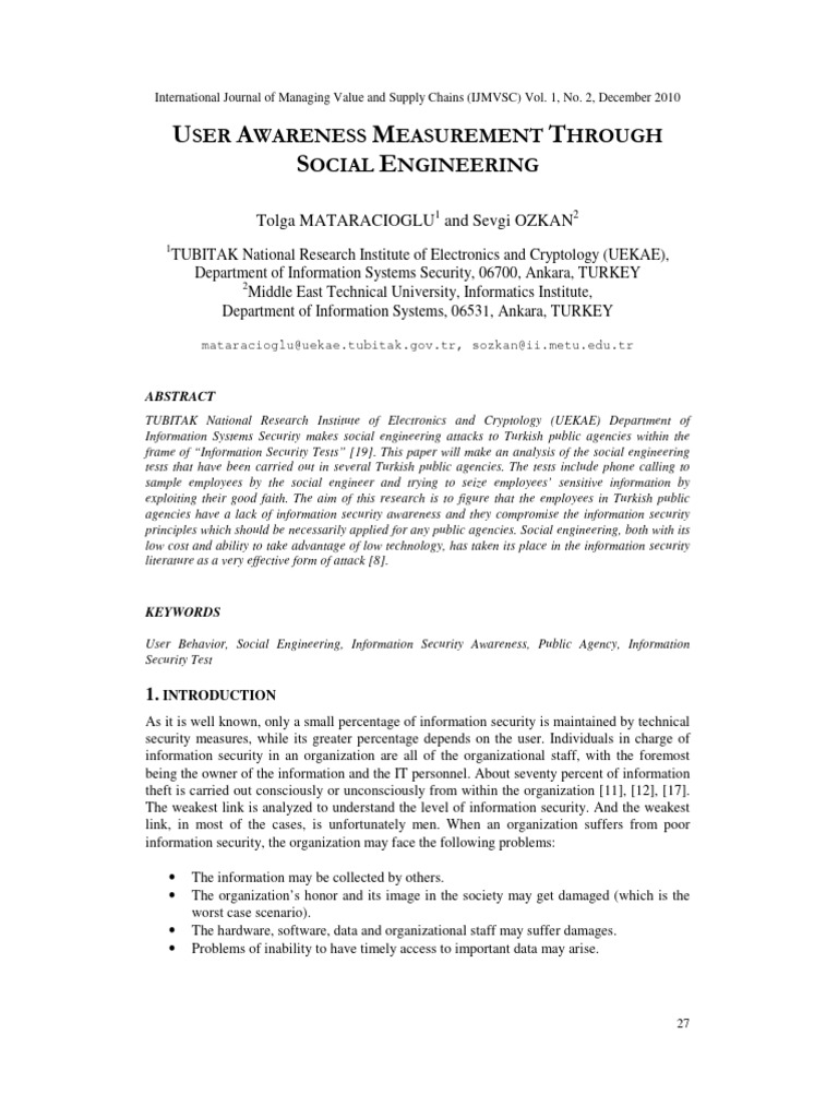 User Awareness Measurement Through Social Engineering | PDF ...