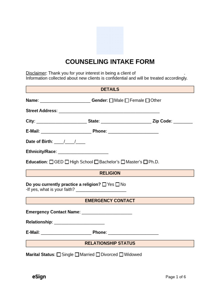 Counseling Client Intake Form | PDF