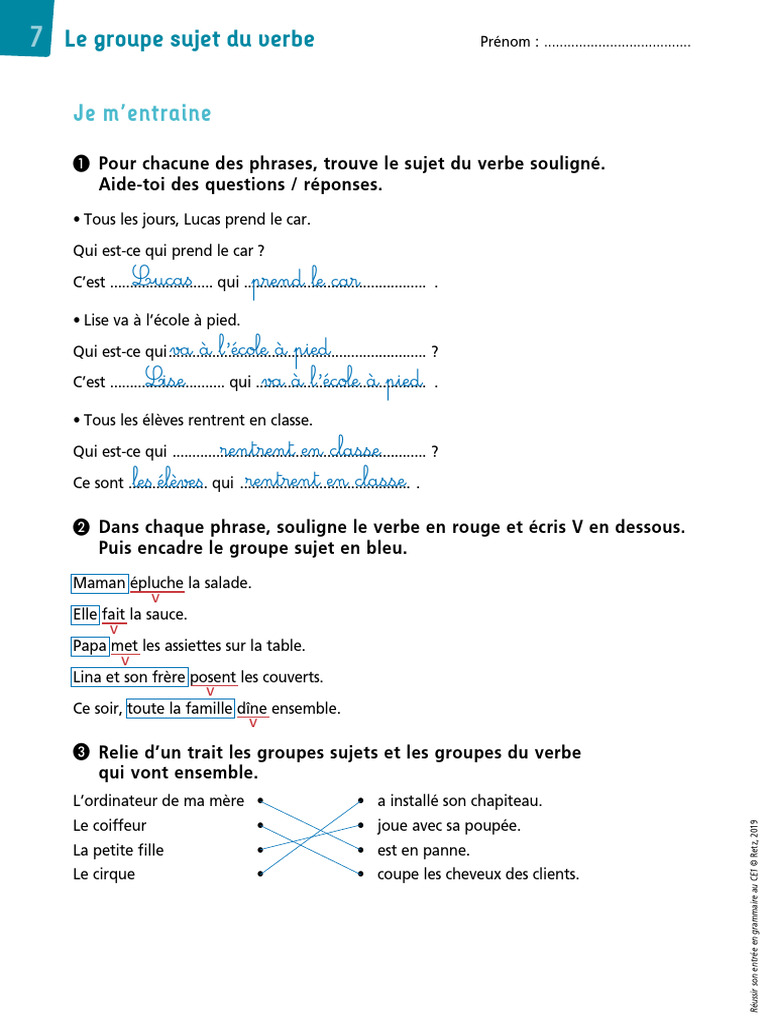 RSEEG CE1 Séquence 7 - Fiche Eleve Corrigee | PDF