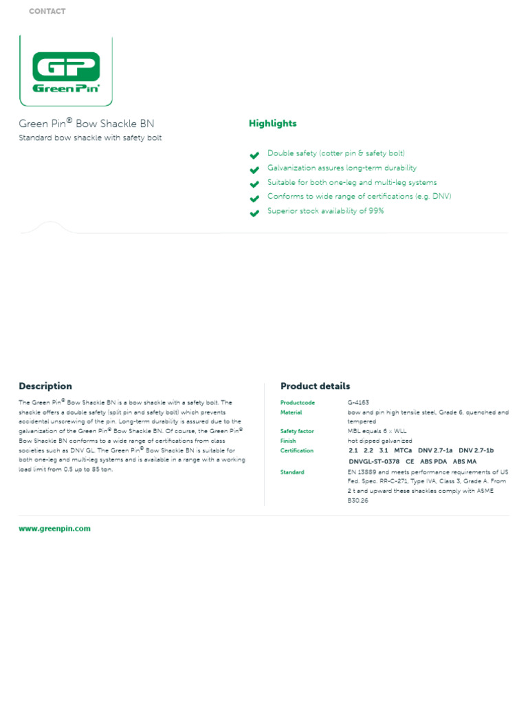 Green Pin® Bow Shackle BN - Green Pin | PDF