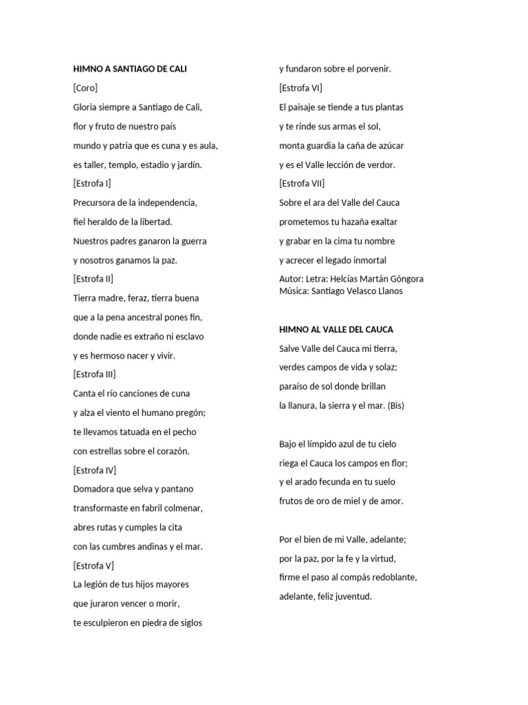 Himno A Santiago de Cali | PDF