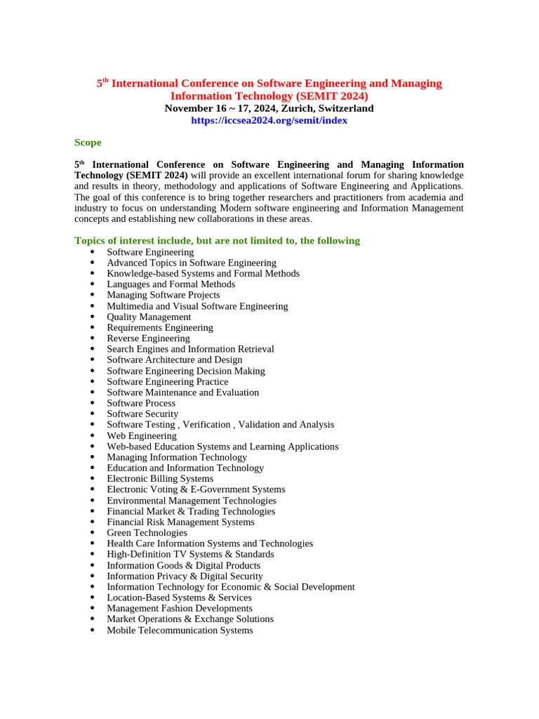 SEMIT 2024: Software Engineering Conference | PDF | Engineering ...
