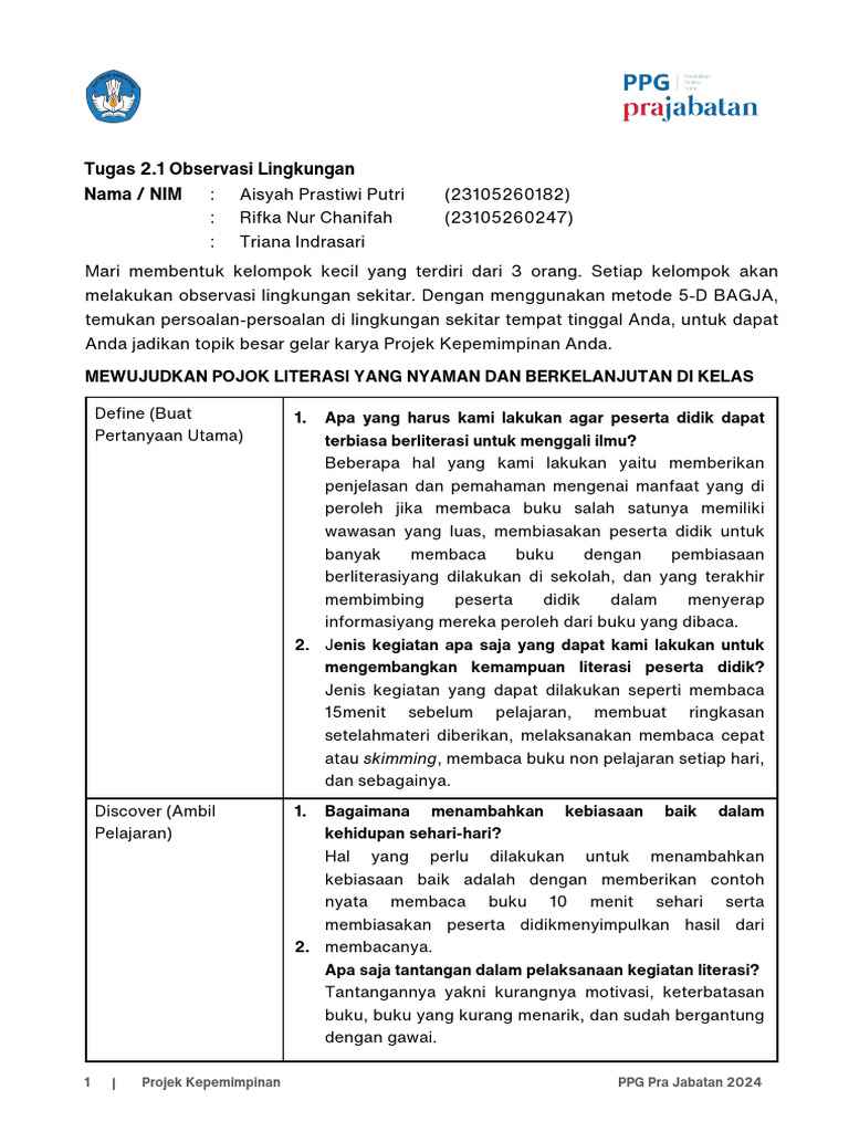 (BAB 1) PK - Tugas 2.1 Observasi Lingkungan (Aisyah, Rifka, Triana) | PDF