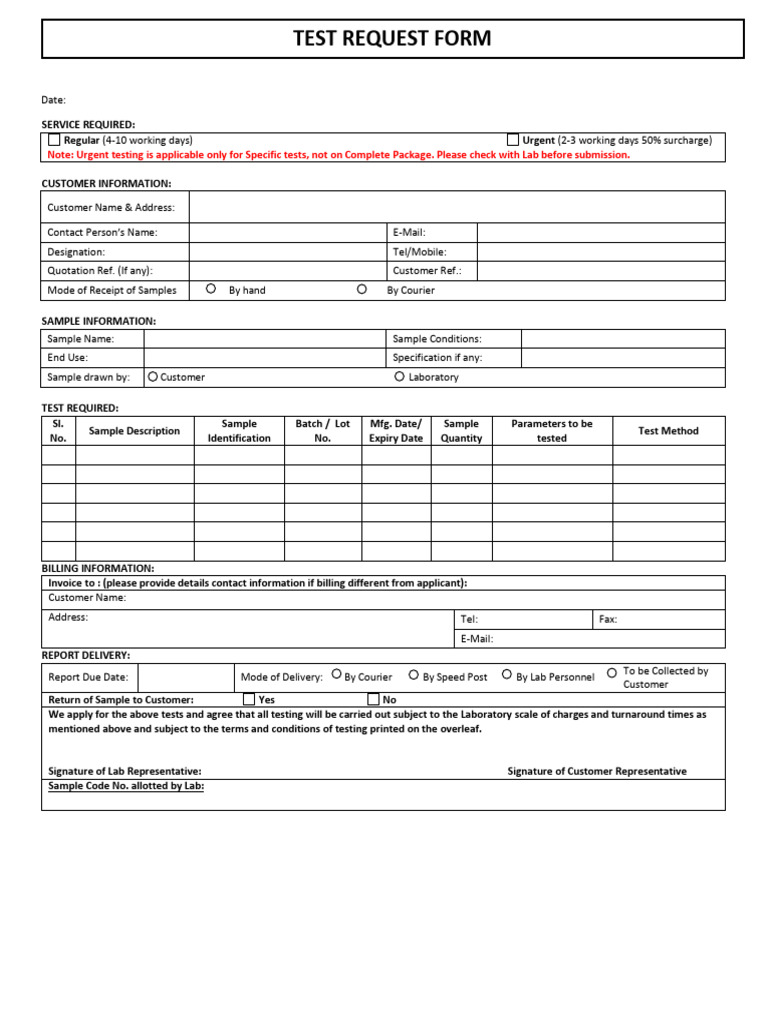 Test Request Form | PDF