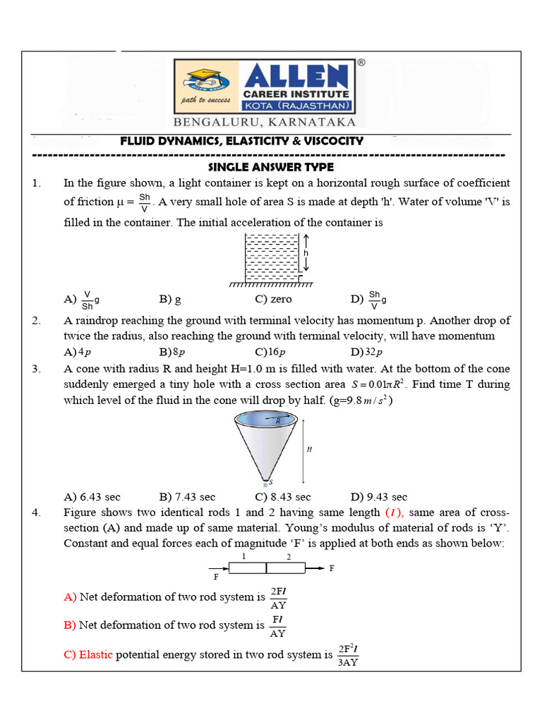 Fluid Dynamics, Elasticity & Viscocity | PDF