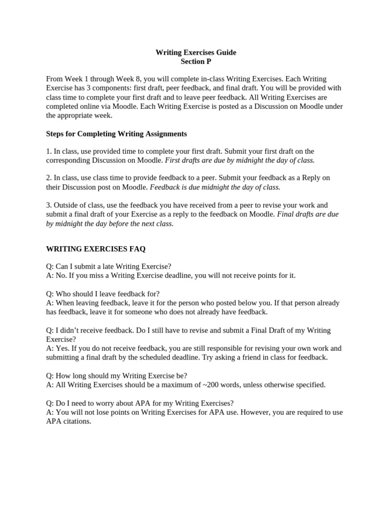 Weekly Writing Exercises Guide - Section P | PDF