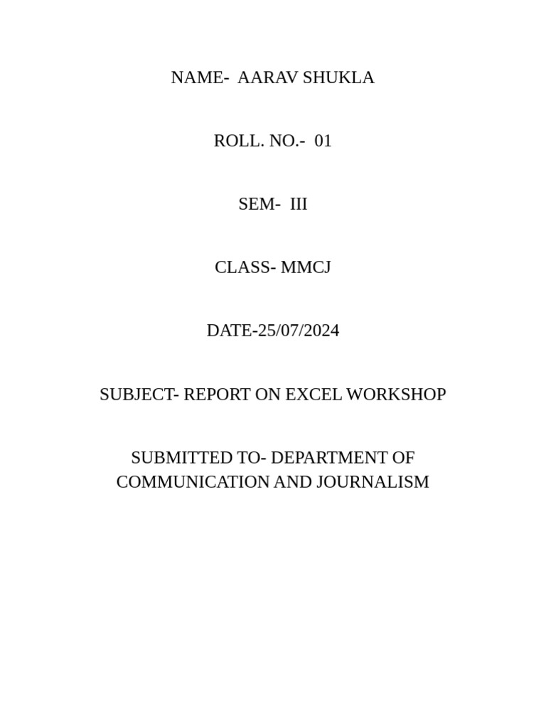 Excel Workshop Report | PDF