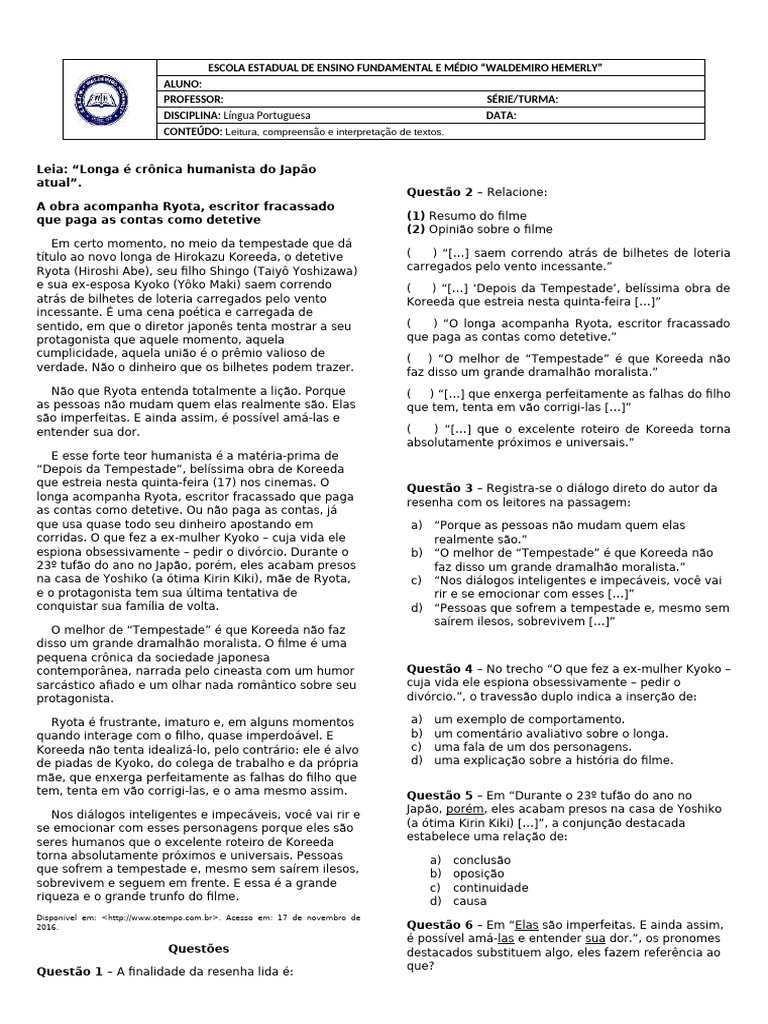 09 - Atividades Interpretação de Texto (RESENHA) | PDF | Tempo