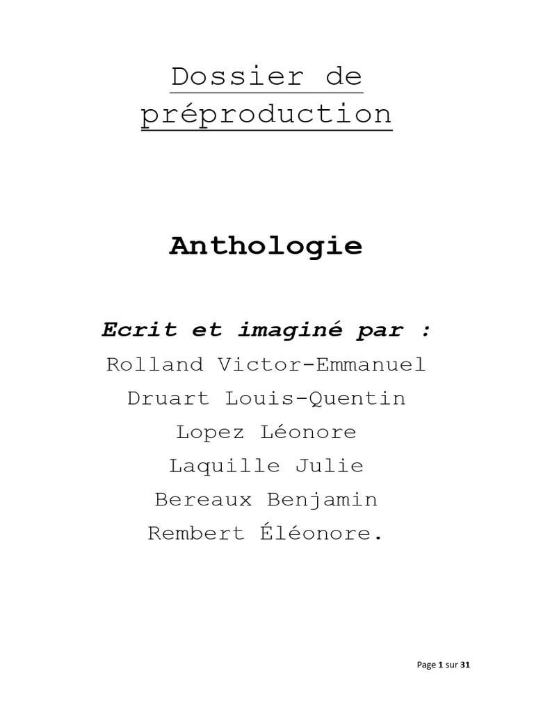 Dossier de Préproduction | PDF