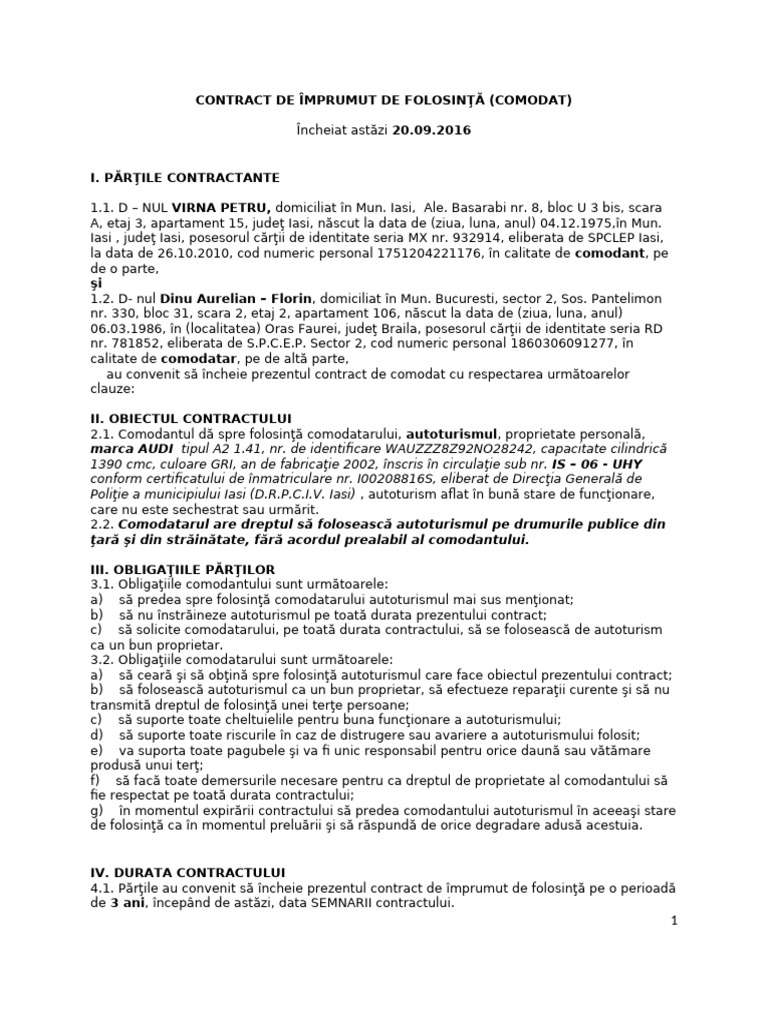 Comodat Bun Mobil Auto | PDF