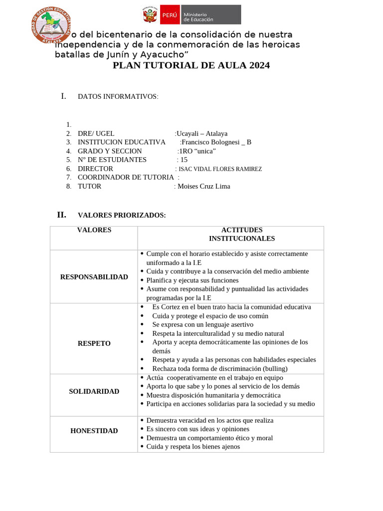Plan Tutorial de Aula 2024 | PDF