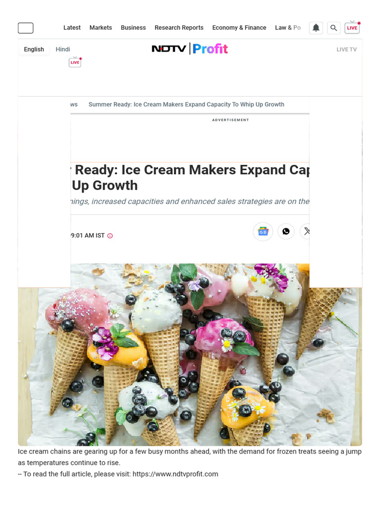 Summer Ready - Ice Cream Makers Expand Capacity To Whip Up Growth | PDF