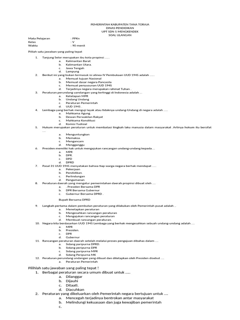Soal Latihan PPKN 3 | PDF