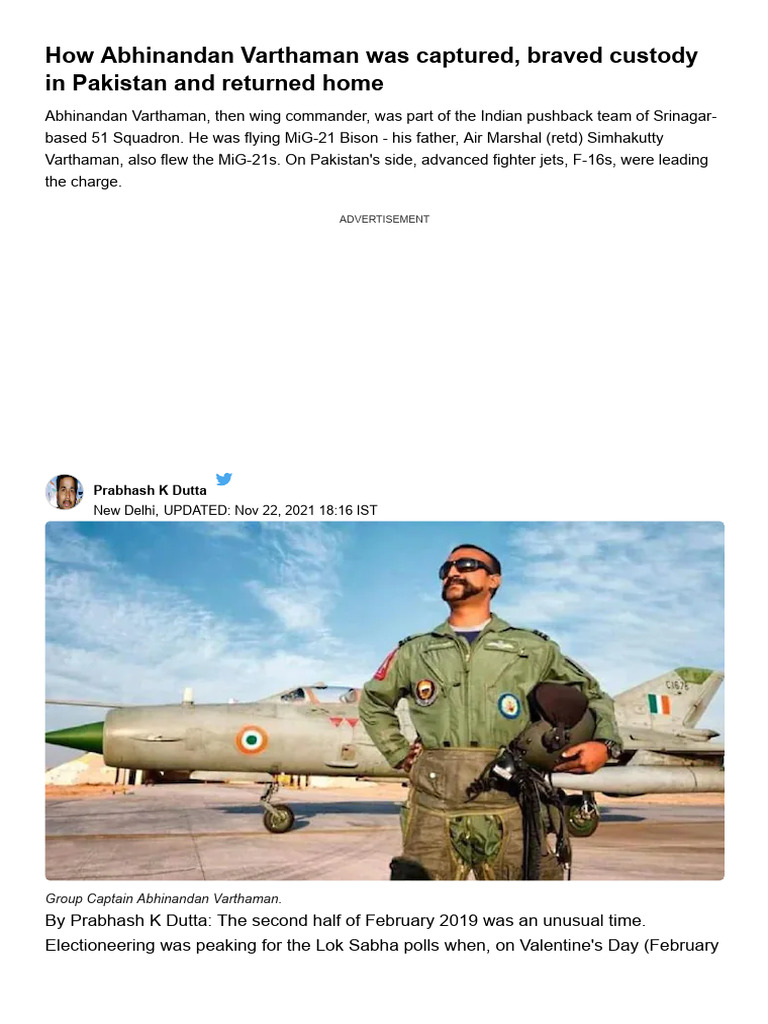 How Abhinandan Varthaman Was Captured, Braved Custody in Pakistan and Returned Home - India ...