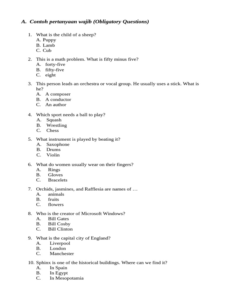 Examples of Quicky Macky Questions | PDF