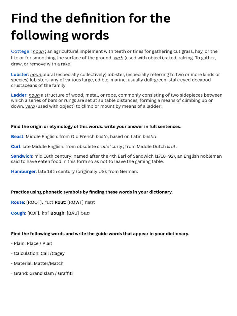Find The Definition For The Following Words | PDF Find The Definition For The Following Words | PDF
