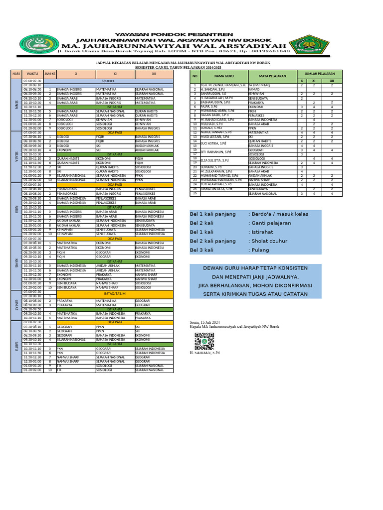 JADWAL MA 2024-2025 GANJIL FIX | PDF