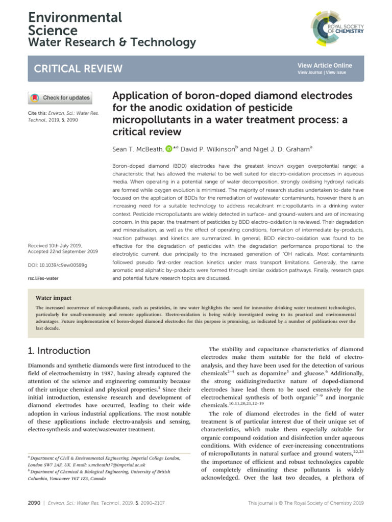 Application of BDD Electrodes For The Anodic Oxidation of Pesticide ...