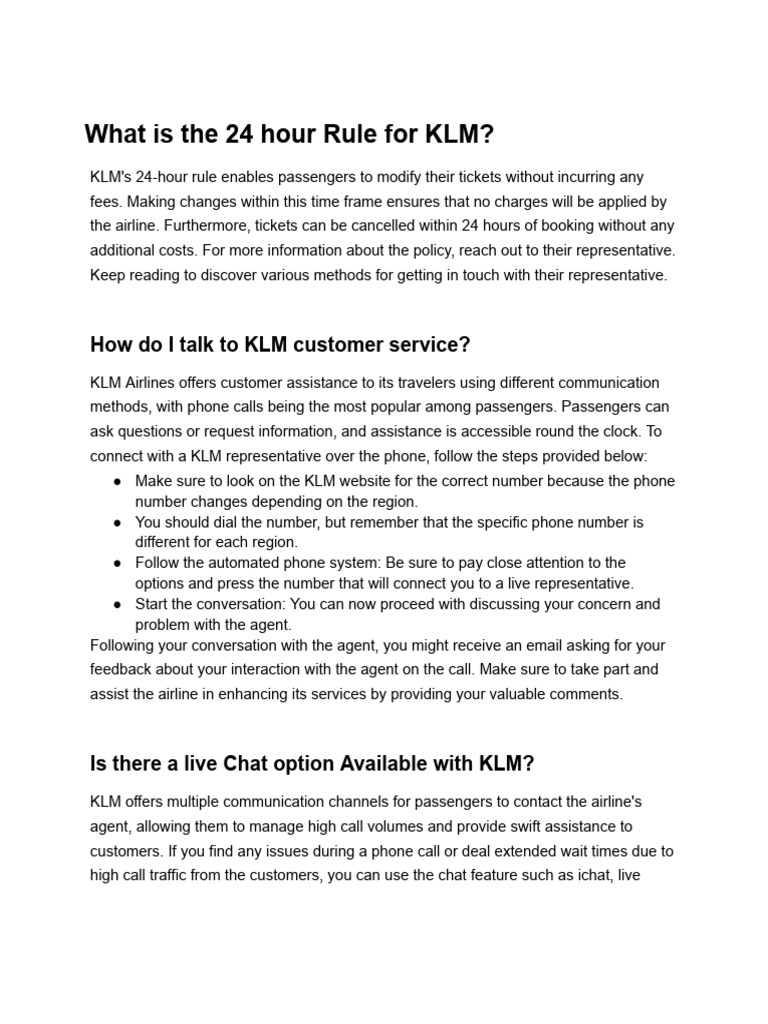 What Is The 24 Hour Rule For KLM | PDF