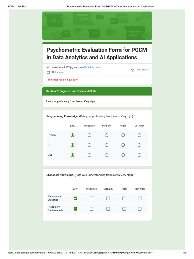 Psychometric Evaluation Form For PGCM in Data Analytics and AI ...