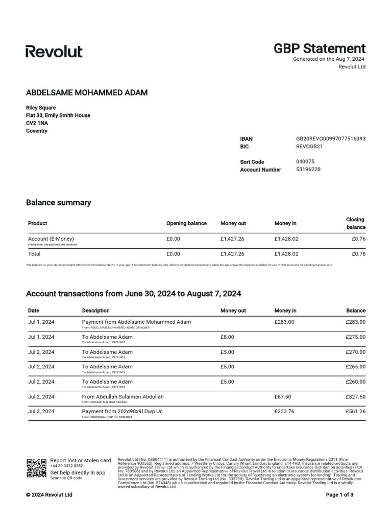 GBP Statement: Abdelsame Mohammed Adam | PDF