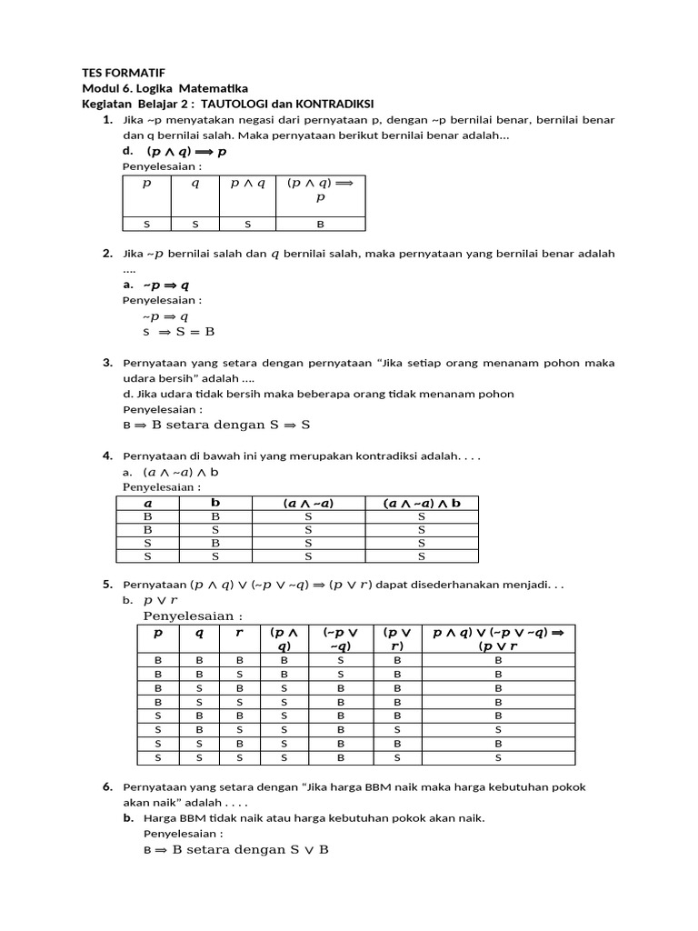 Tes FORMATIF Modul 6 Logika KB.2-1 | PDF