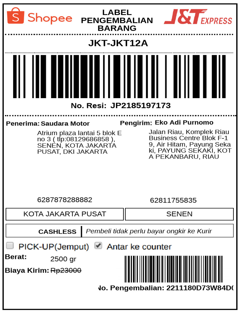 Pengembalian Barang Riau ke Jakarta | PDF