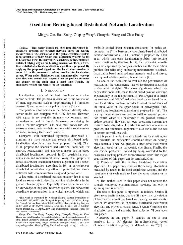 Fixed-Time Bearing-Based Distributed Network Localization | PDF