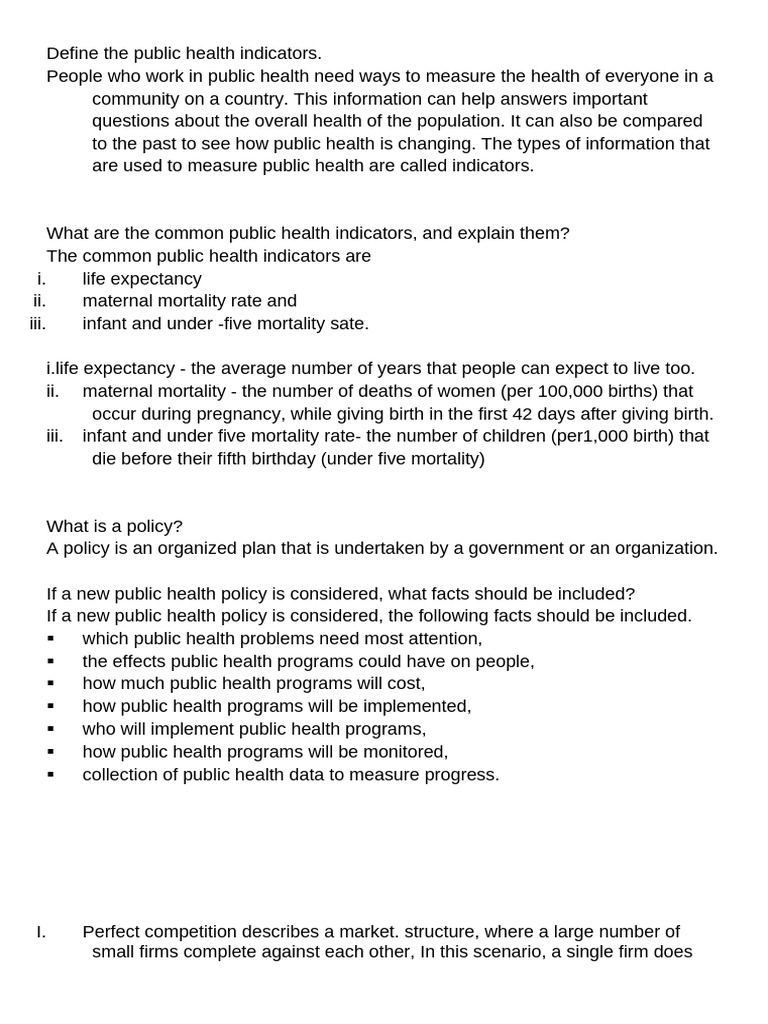 Define the public health indicators | PDF