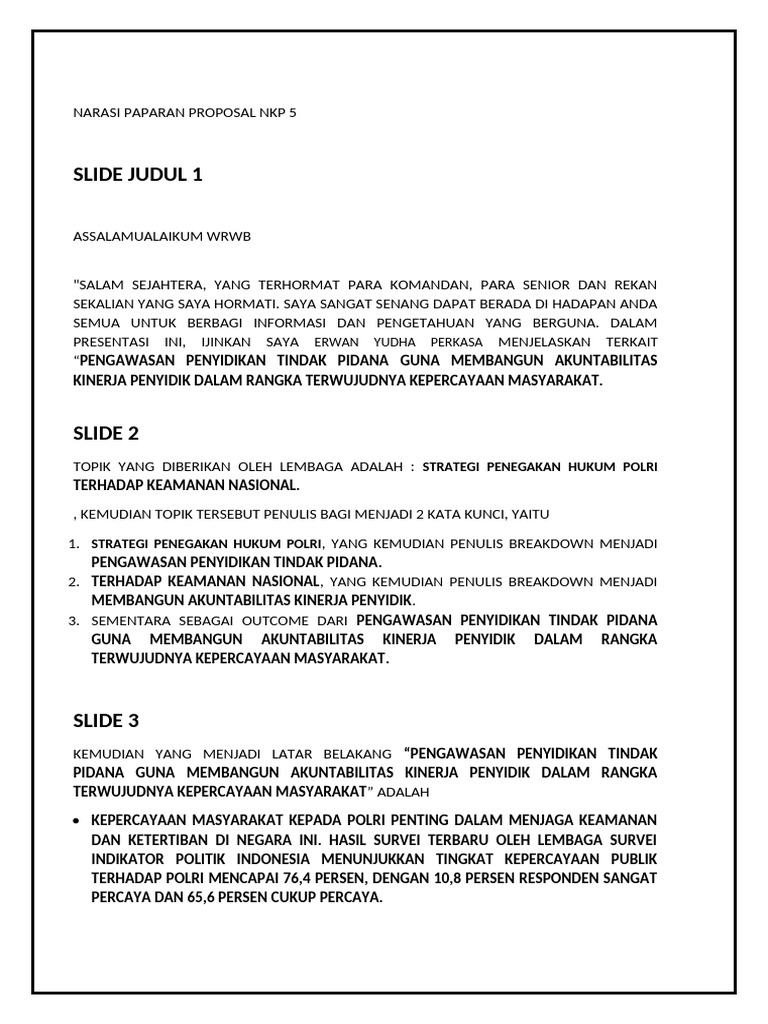 Narasi Paparan Proposal NKP 5 Erwan | PDF