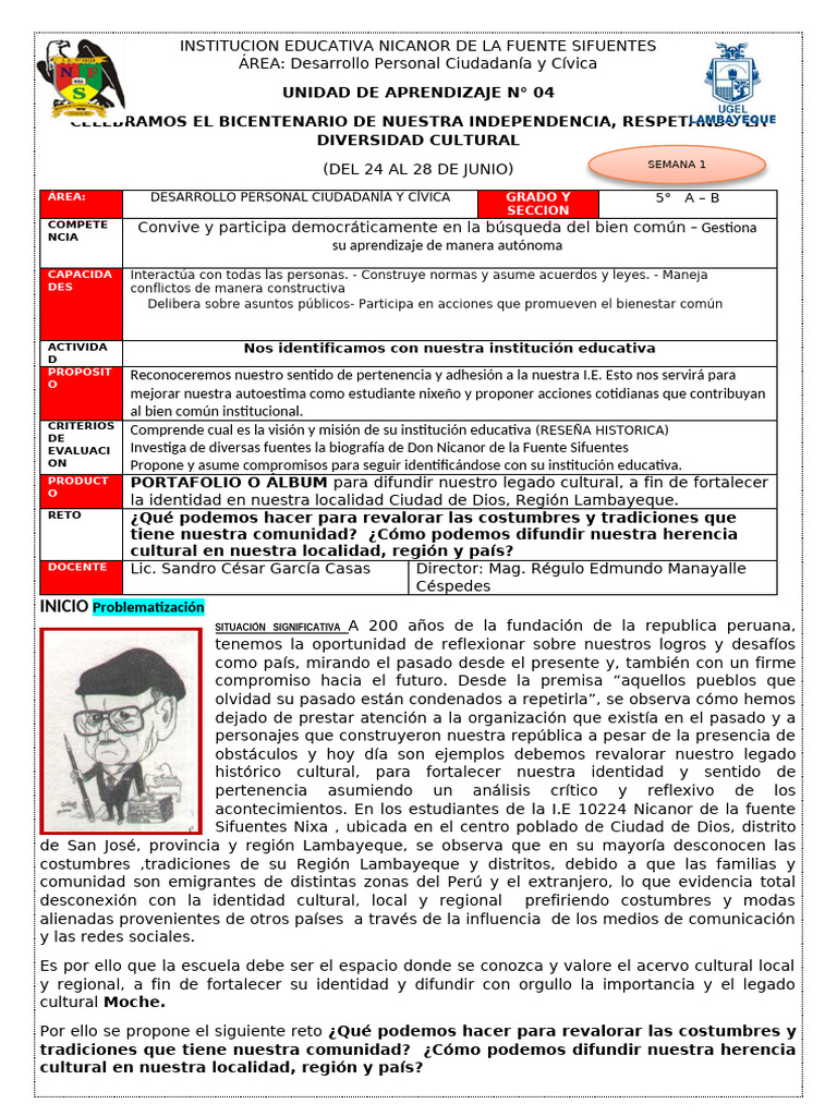 Sesion 1 Unidad 4 DPCC 5° | PDF