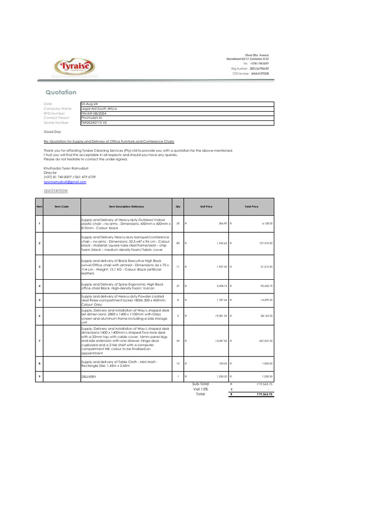 Quotation for Office Furniture and Conference V2 | PDF